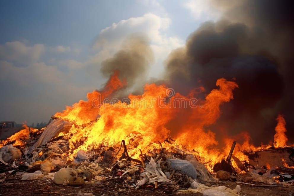 The Flaming Piles of Waste in a Landfill Stock Illustration ...