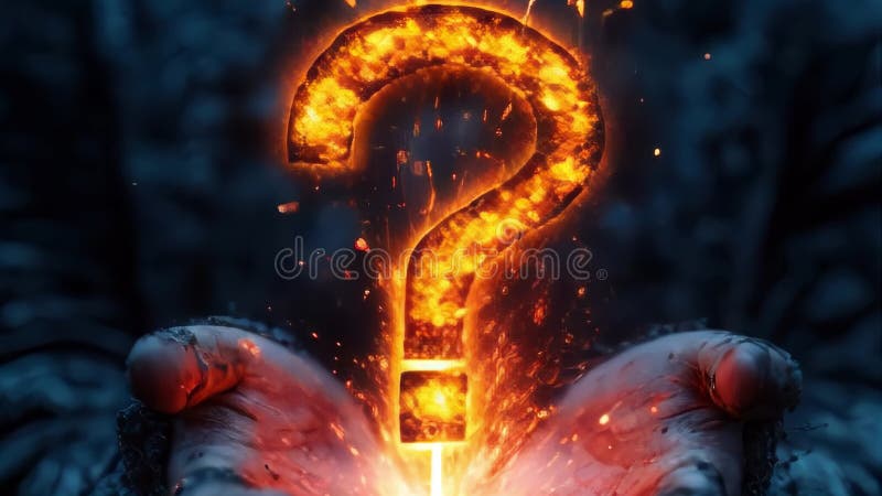 Flaming Question Mark in Open Hands Surrounded by Embers Stock Footage ...