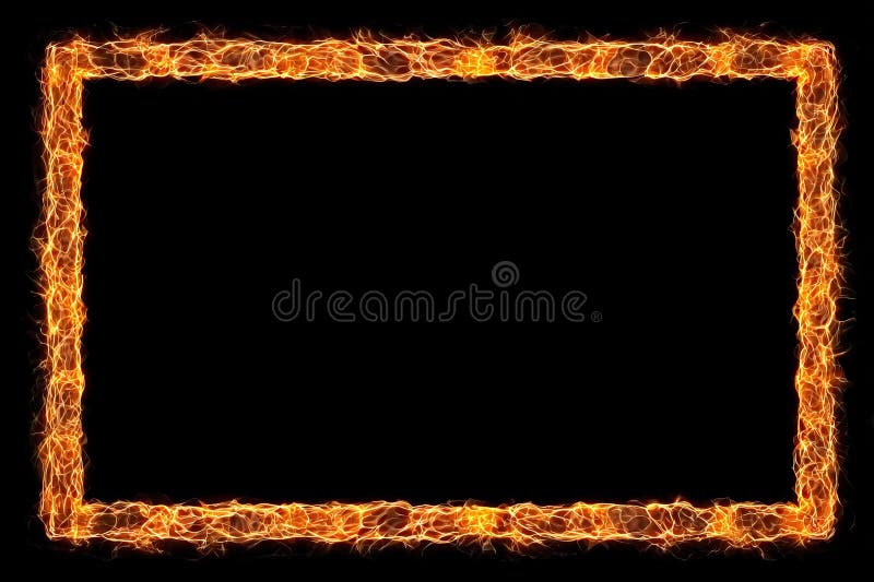 Flaming Rectangle Frame with Black Background, Glowing Fiery Border for ...