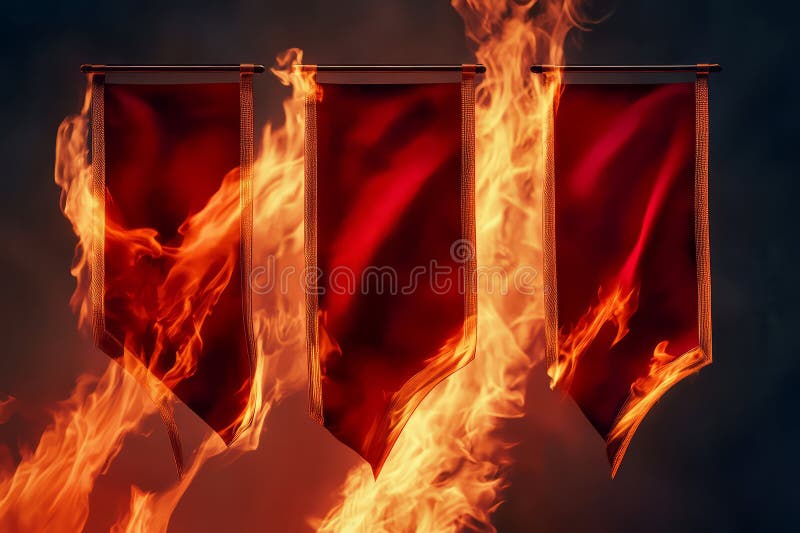 Flaming Red Banners with Vibrant Flames Create Dramatic Scene Stock ...