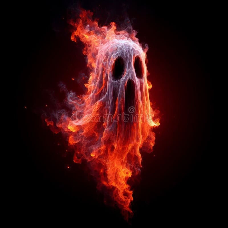 Flaming Red Ghost with Haunting Expression Stock Illustration ...