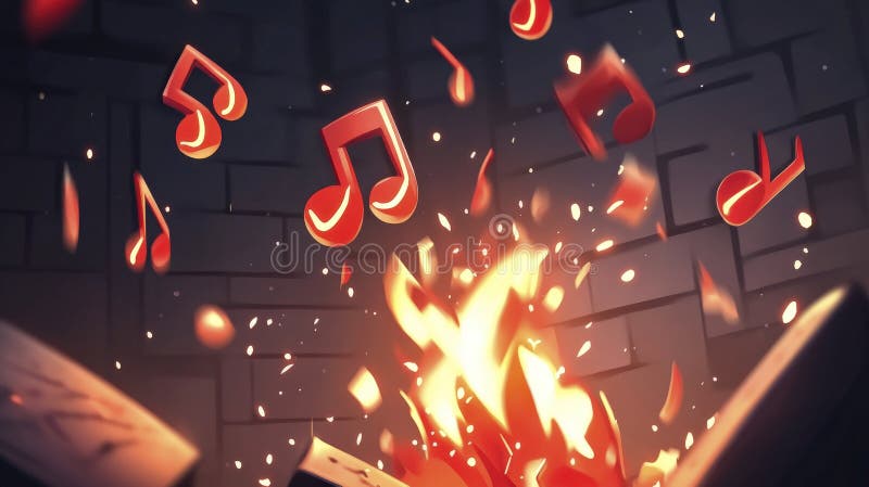 Flaming Red Musical Notes Dance Above a Fire Stock Illustration ...