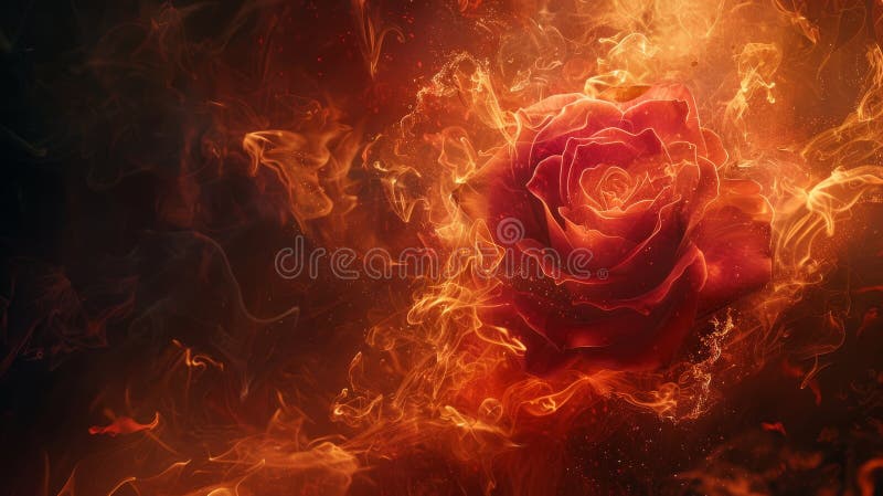 Flaming Red Rose Surrounded by Smoke and Ashes Stock Photo - Image of ...