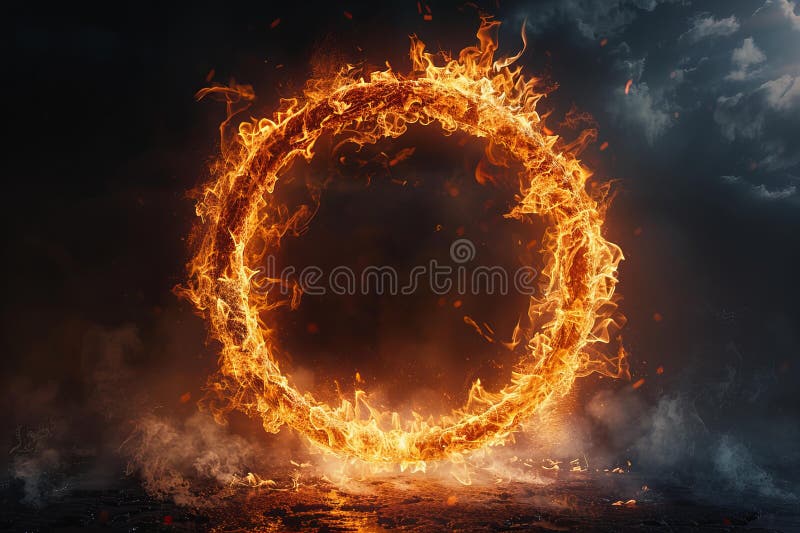 Flaming Ring, Fire in the Shape of Circle on Black Background Stock ...