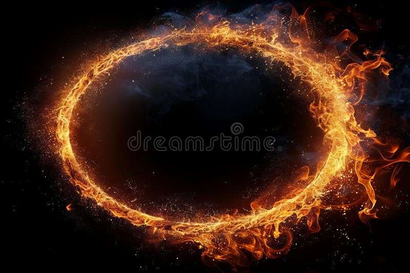 Flaming Ring, Fire in the Shape of Circle on Black Background Stock ...
