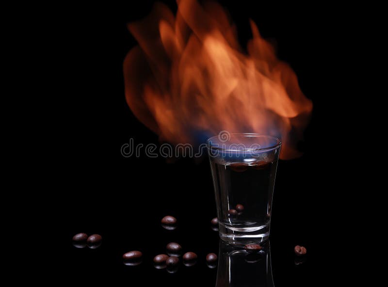 Flaming Sambuca with Coffee Beans Stock Photo - Image of black, sambuca ...
