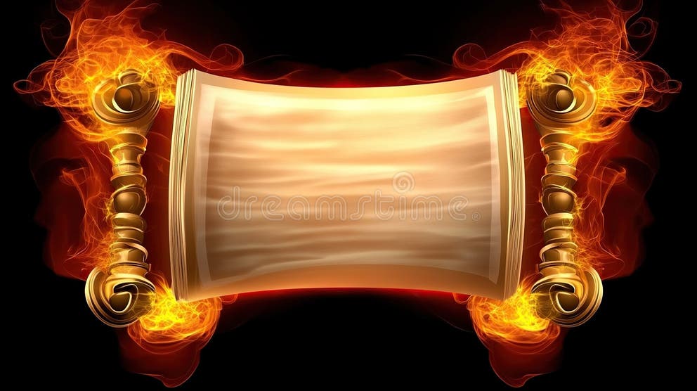 Flaming Scroll Banner, Dark Background, Game Design Stock Image - Image ...