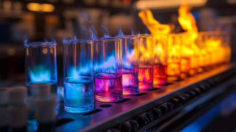 Flaming Shots in Glassware on a Metal Rack Stock Illustration ...