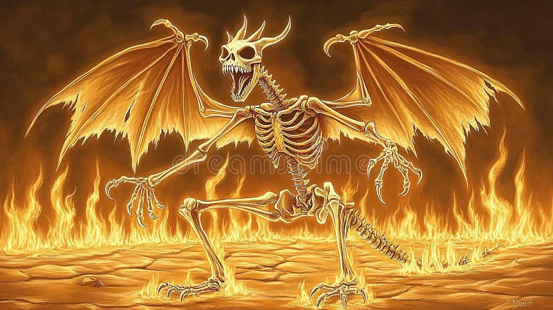 Flaming Skeletal Dragon Inferno Game Art Stock Photo - Image of burning ...