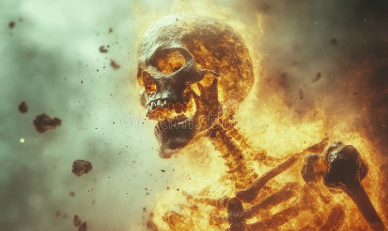Flaming Skeleton Engulfed in Fire Stock Image - Image of skeleton ...