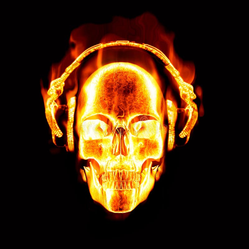 Flaming Skull with Headphones Stock Vector - Illustration of listen ...