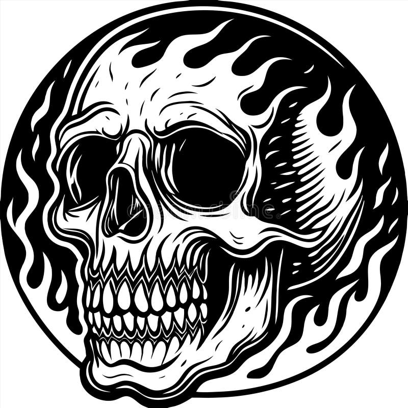 Flaming Skull Illustration Vector Art Detailing Gothic Horror Design Elements Stock Image ...