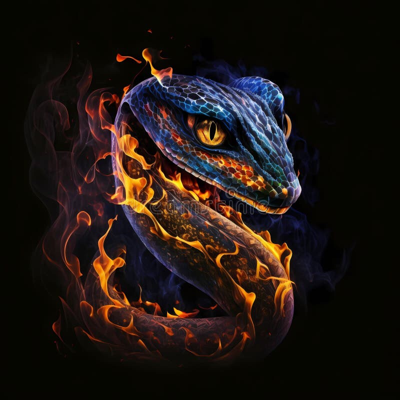 Flaming Snake. Generative AI Stock Illustration - Illustration of ...