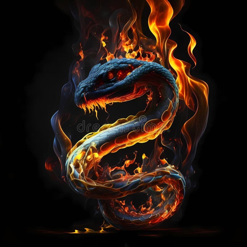 Flaming Snake. Generative AI Stock Illustration - Illustration of snake ...