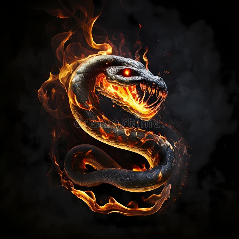 Flaming Snake. Generative AI Stock Illustration - Illustration of cobra ...