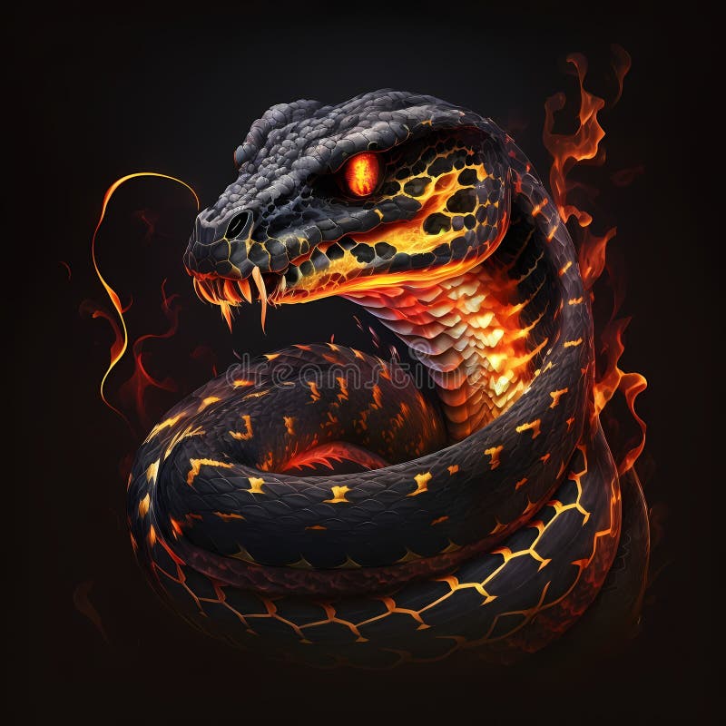 Flaming Snake. Generative AI Stock Illustration - Illustration of dark ...
