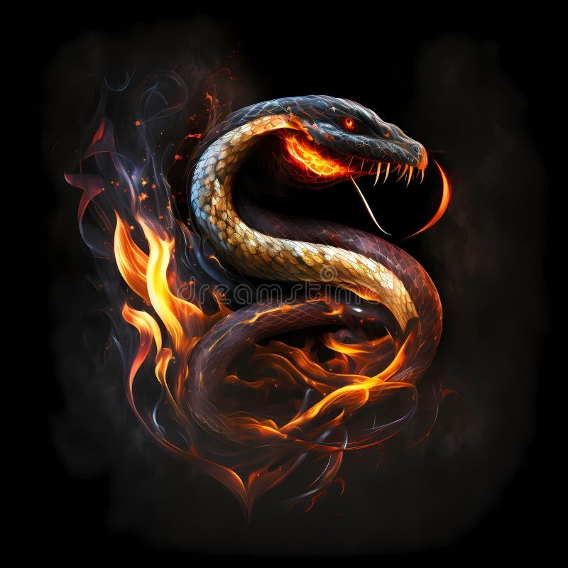 Flaming Snake. Generative AI Stock Illustration - Illustration of ...
