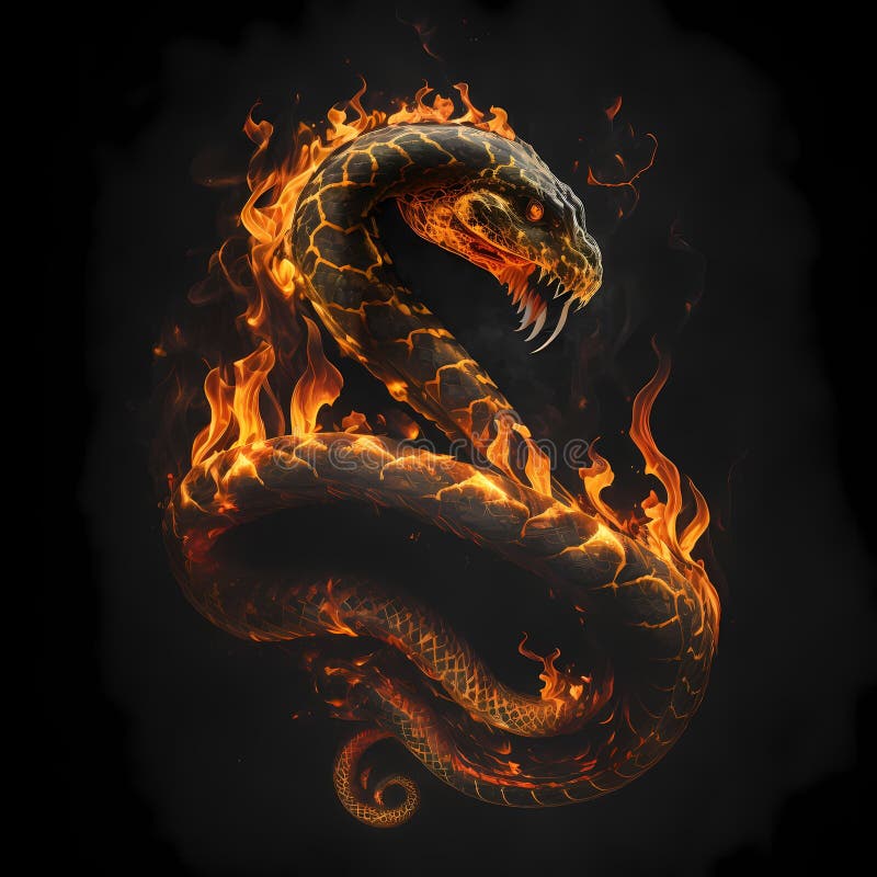 Scary Flaming Snake. Generative AI Stock Illustration - Illustration of ...