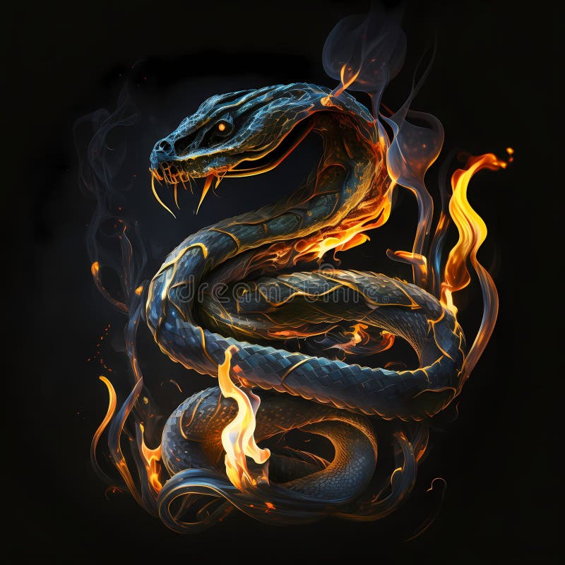 Flaming Snake. Generative AI Stock Illustration - Illustration of fire ...