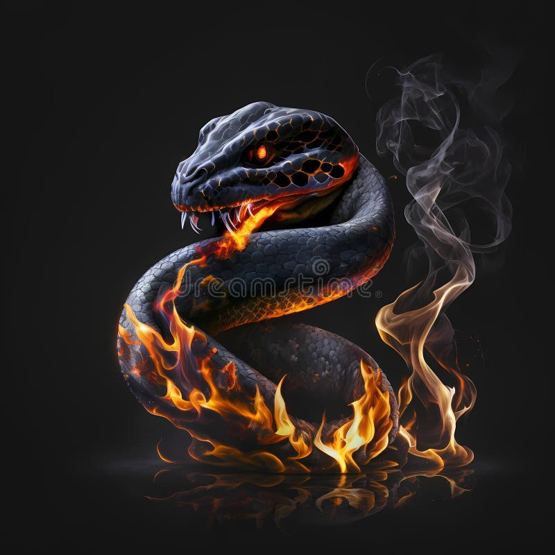 Flaming Snake. Generative AI Stock Illustration - Illustration of smoke ...