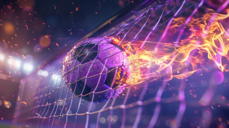 The Flaming Soccer Ball Goal.AI Generated Image Stock Photo - Image of ...