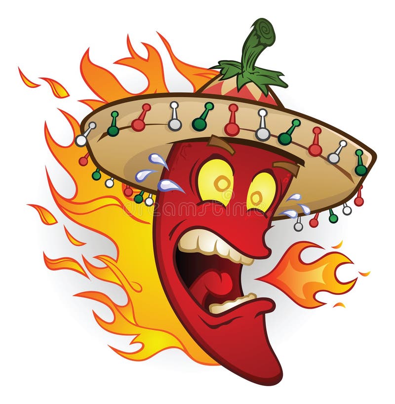 Flaming Sombrero Chili Pepper Stock Vector - Illustration of characters ...