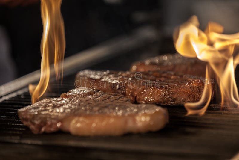 Rib Eye Steak on an Open Flame Stock Image - Image of fresh, cooked ...