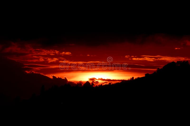 Flaming sunset stock photo. Image of mountain, cloud - 93499994
