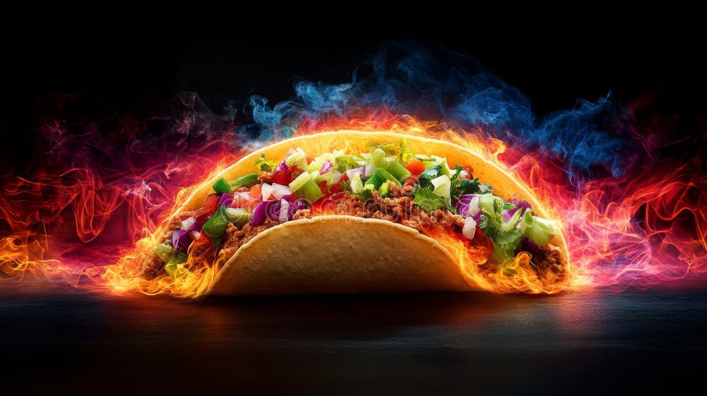 Flaming Taco with Ground Beef and Vegetables Stock Illustration ...
