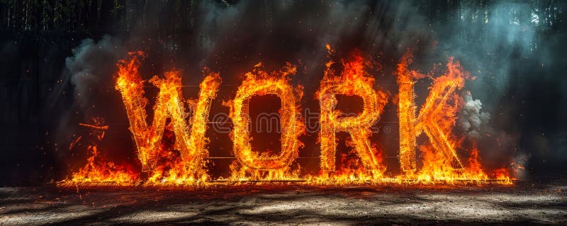 Flaming Text Reading WORK Ablaze in Fiery Orange Flames, Symbolizing ...