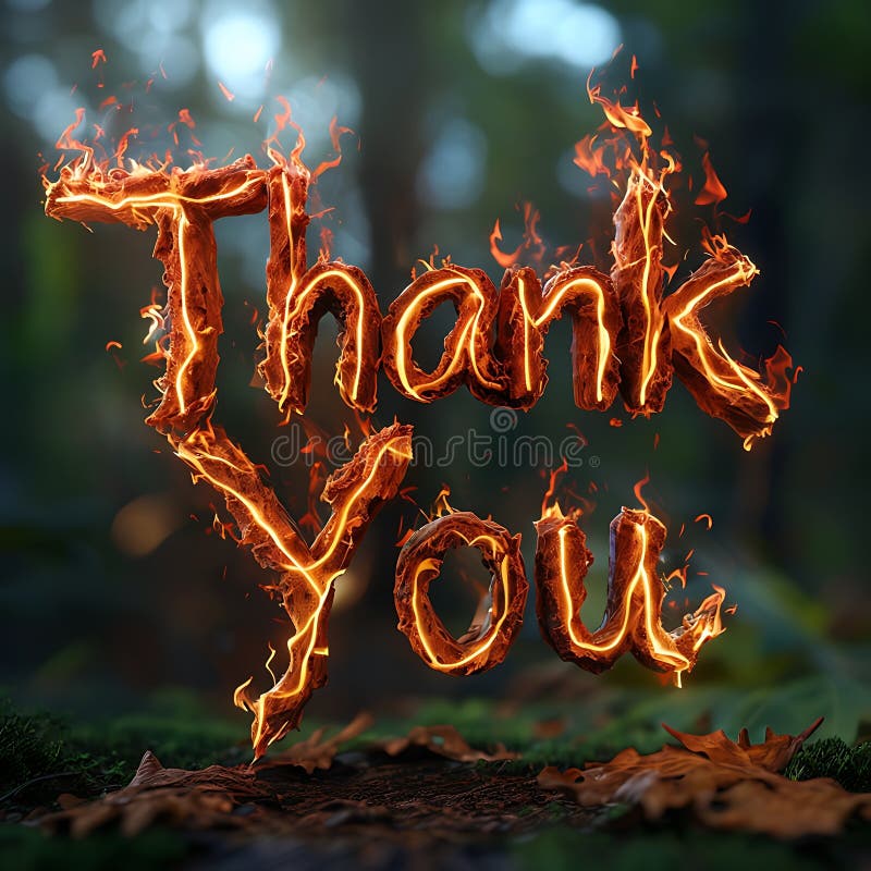 Flaming Thank You Note in the Forest Stock Photo - Image of ground ...