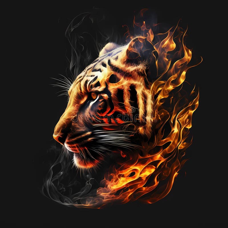 Flaming Tiger. Generative AI Stock Illustration - Illustration of ...