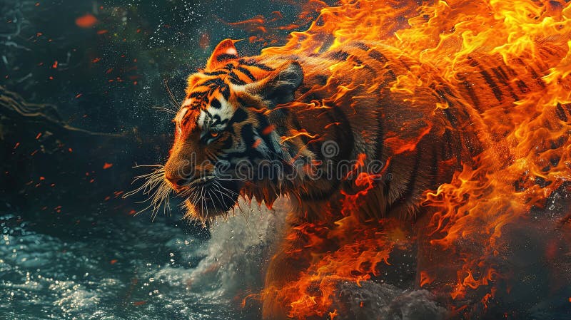 Flaming Tiger Stylized Art stock illustration. Illustration of drawing ...