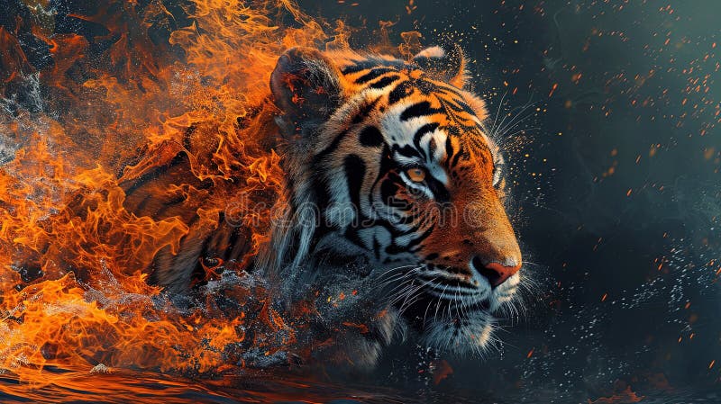 Flaming Tiger Stylized Art stock illustration. Illustration of vector ...