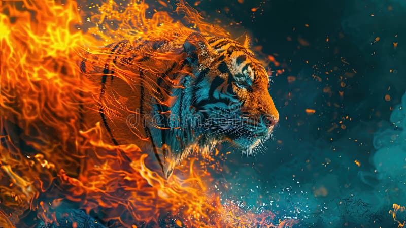 Flaming Tiger Stylized Art stock illustration. Illustration of wild ...