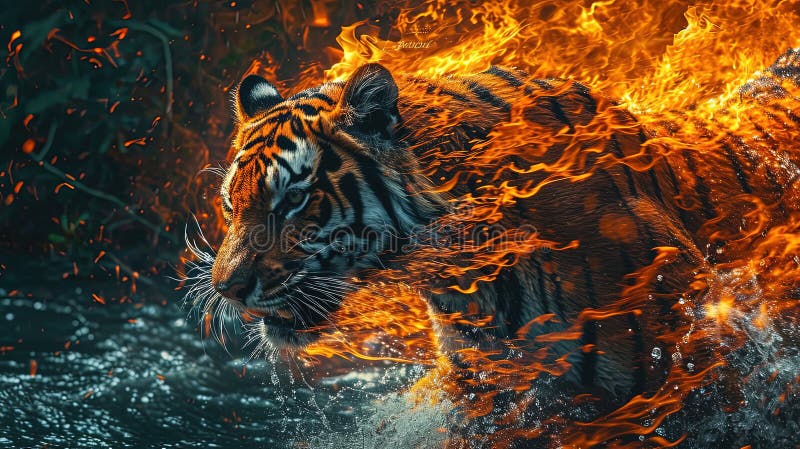 Flaming Tiger Stylized Art stock illustration. Illustration of wild ...