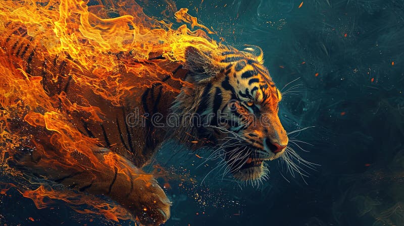 Flaming Tiger Stylized Art stock illustration. Illustration of drawing ...