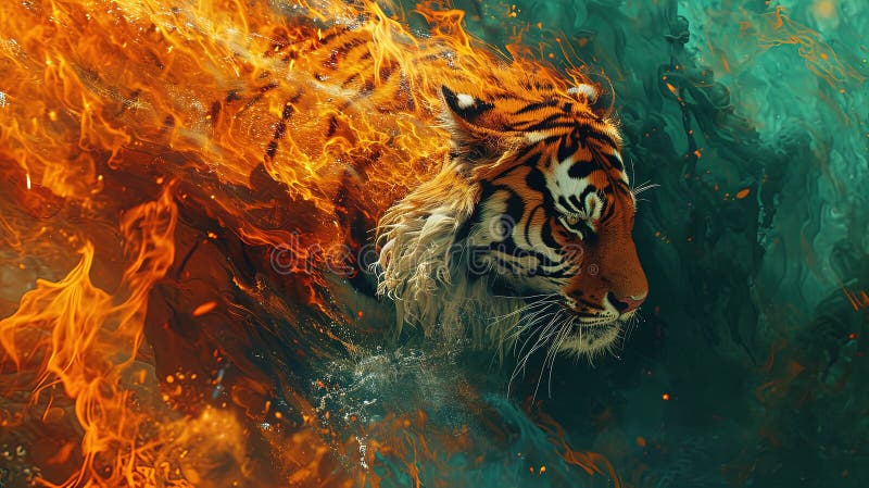 Flaming Tiger Stylized Art stock illustration. Illustration of cartoon ...