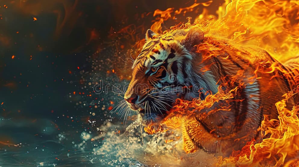 Flaming Tiger Stylized Art stock illustration. Illustration of vector ...