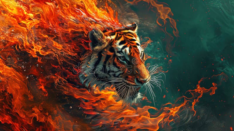 Flaming Tiger Stylized Art stock illustration. Illustration of design ...
