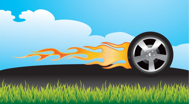 Flaming Tire on Blue Wave Background Stock Vector - Illustration of ...