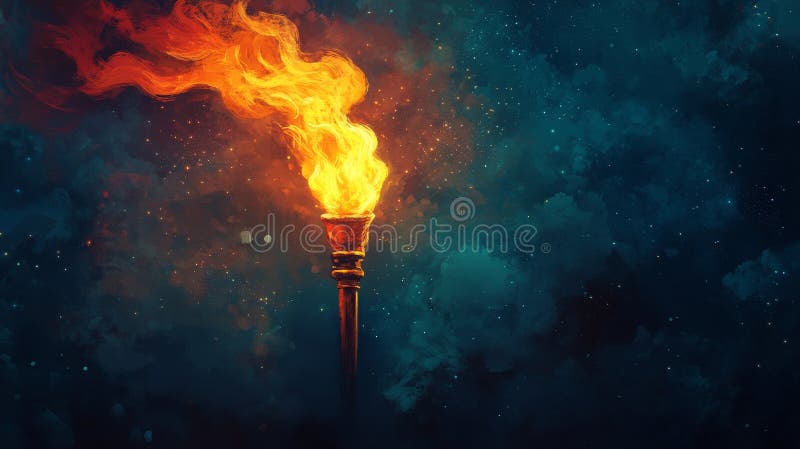 A Flaming Torch with Dramatic Lighting and Glowing Flames in a Dark ...