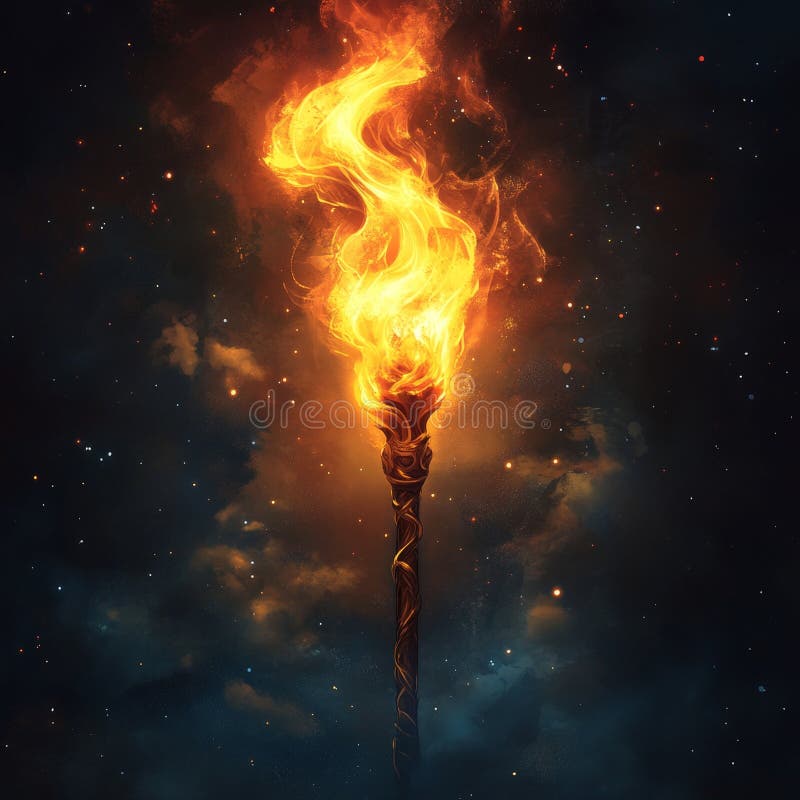 A Flaming Torch with Dramatic Lighting and Glowing Flames in a Dark ...