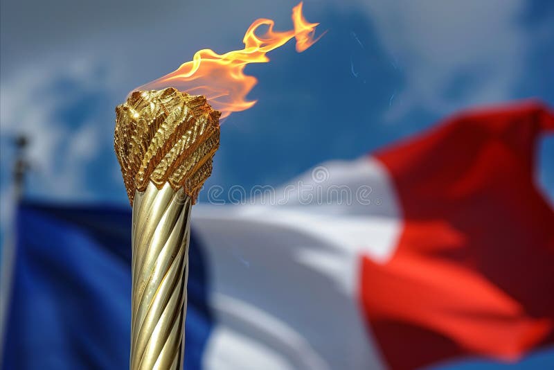 Flaming Torch in Front of the French Flag Stock Image - Image of flame ...