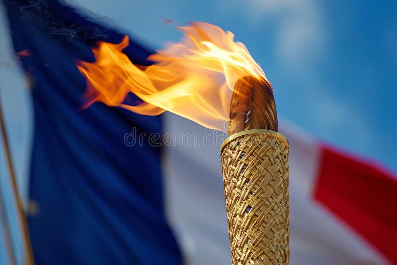 Flaming Torch in Front of the French Flag Stock Image - Image of ...