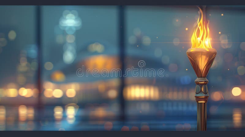 Flaming Torch in Front of the Stadium during the Match. Banner, Copy ...