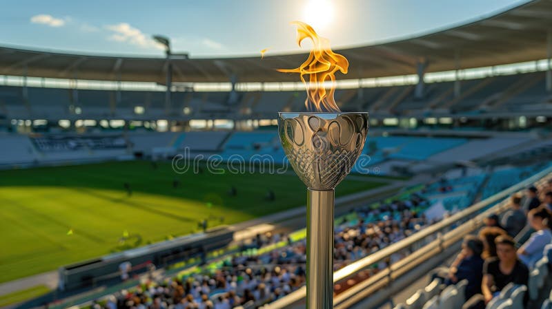 Flaming Torch in Front of the Stadium during the Match. Banner, Copy ...