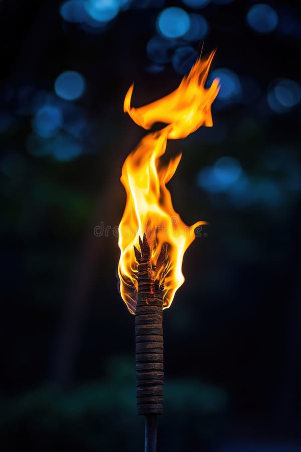 A Flaming Torch Illuminates the Night, Creating a Warm Glow in a Dark ...