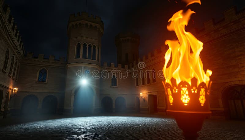 Flaming Torch Illuminating a Dark Area, Dramatic Light Source and Fire ...