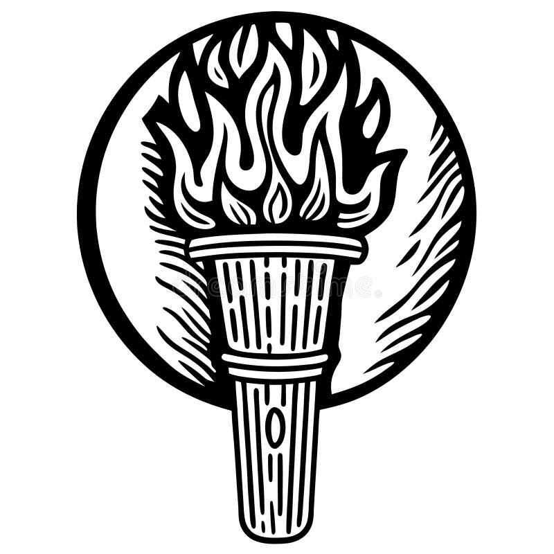 Flaming Torch Illustration with Circular Background, Symbolizing Fire ...